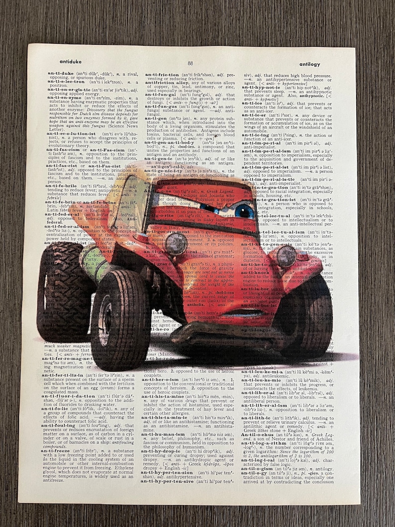 Disney Pixar Cars movie 1 Themed Dictionary Prints Set of - Etsy