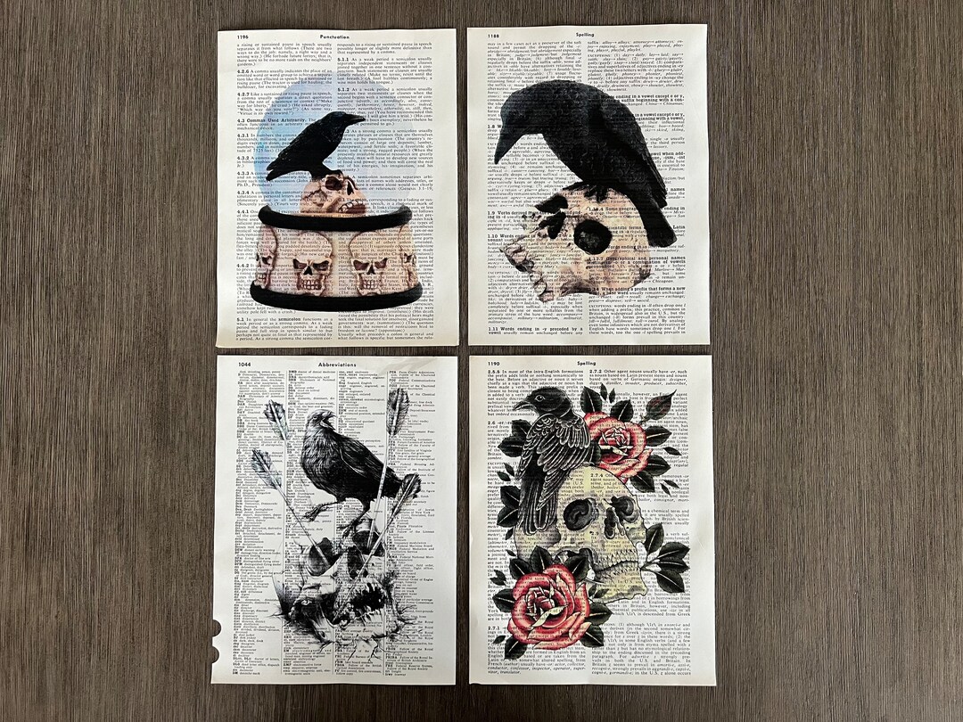 Skull With Crow Themed Dictionary Prints Set of 4 - Etsy