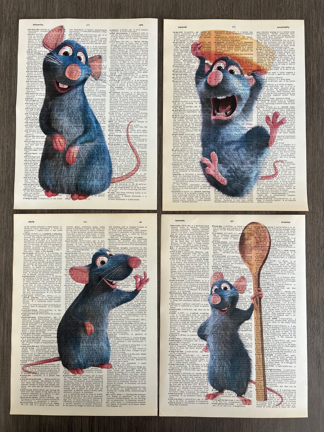 Disney Remys Ratatouille movie Themed Dictionary Art Prints Set of 4 - Etsy
