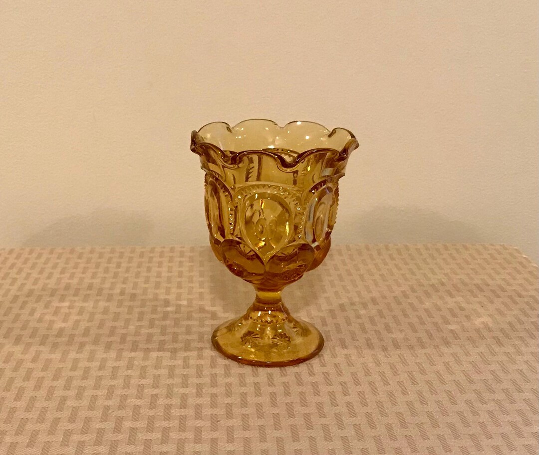 L.E. Smith Amber Fluted Edge Compote. Excellent Condition. - Etsy