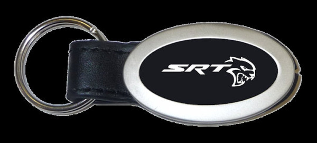 Dodge SRT Hellcat Logo Black Oval Leather Key Fob Chain Ring Official ...