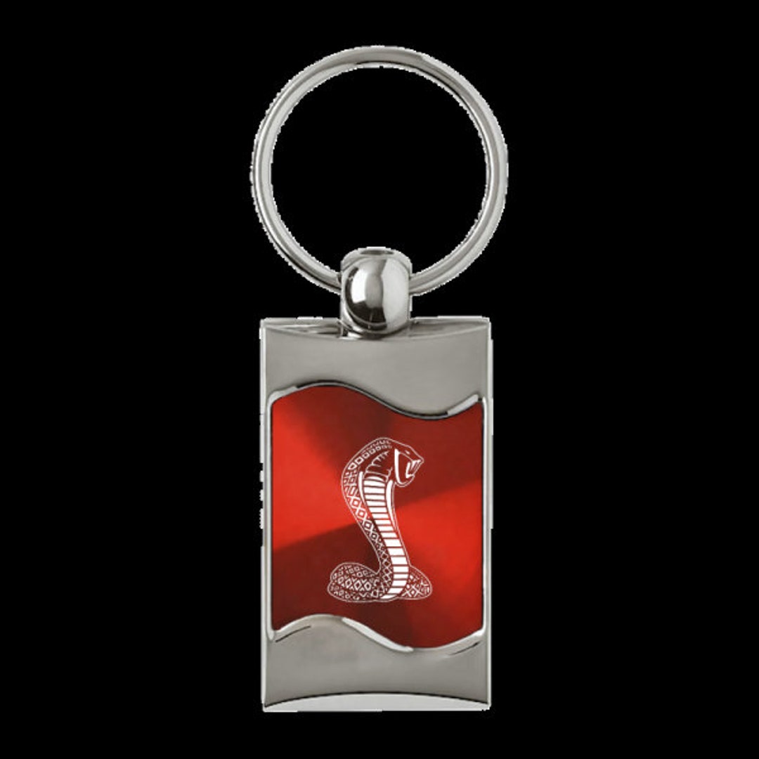 Ford Mustang Cobra Logo Rectangular Wave Key Chain Fob Ring Red ...