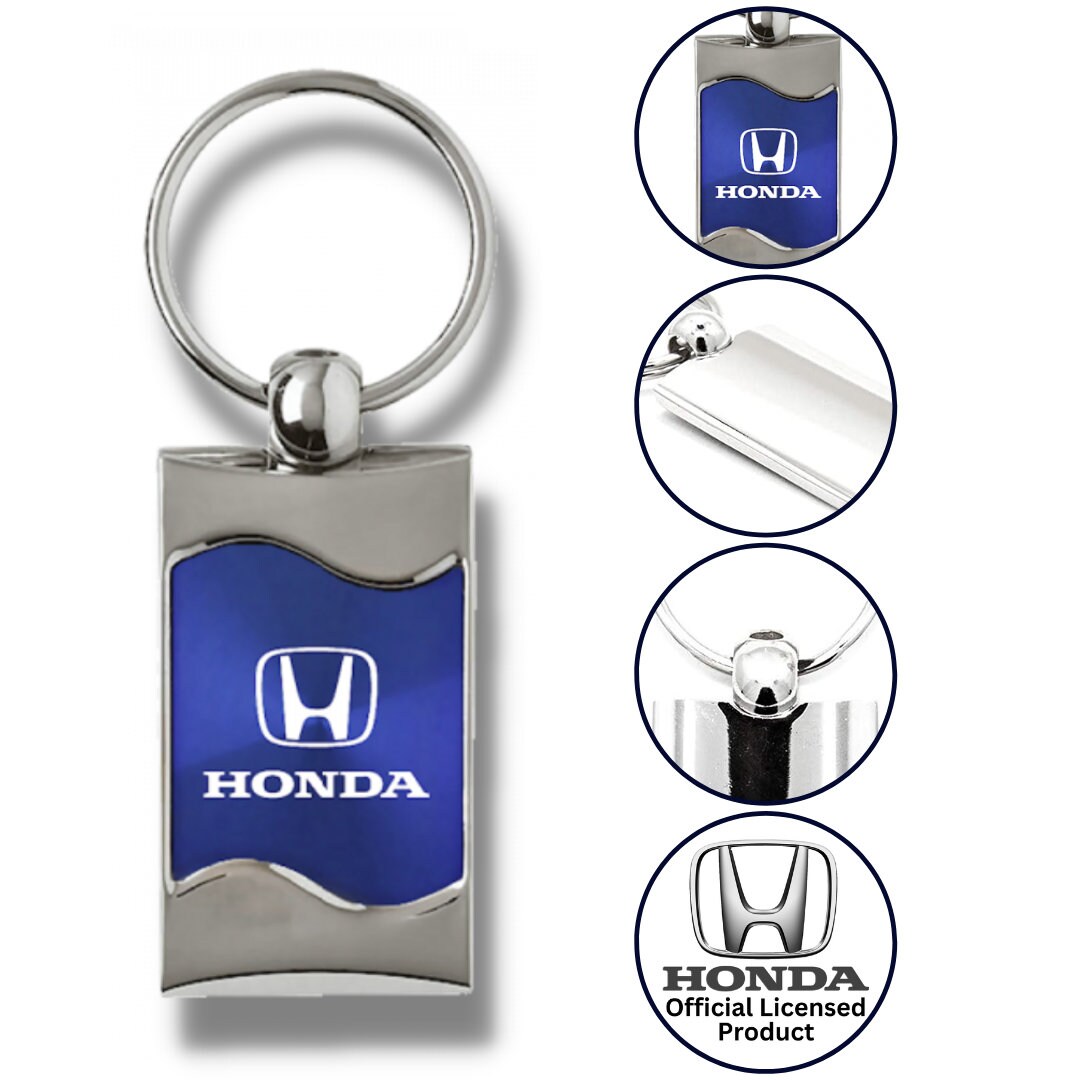 Honda Logo Aluminum Rectangular Wave Key Chain Ring Fob Blue Official ...