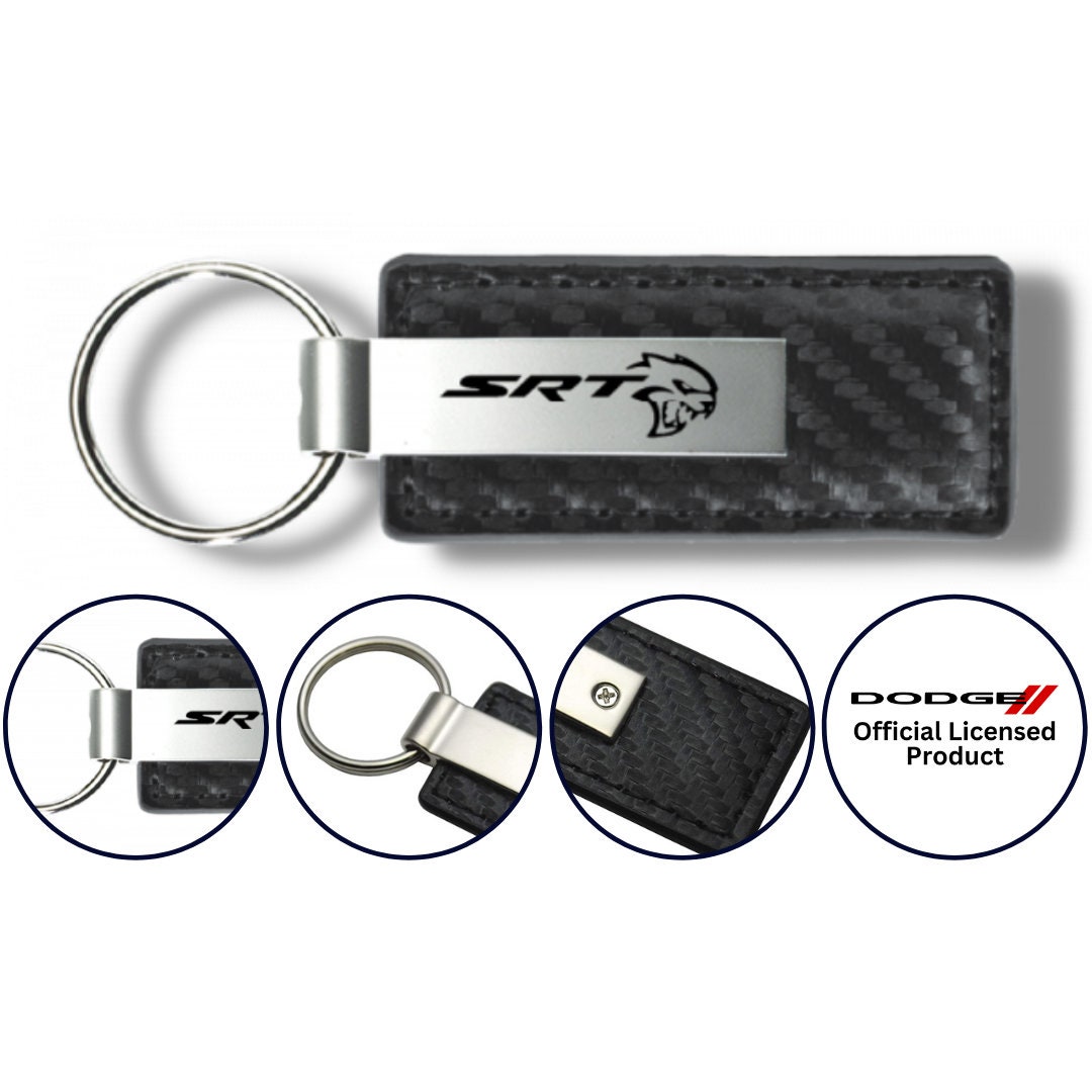 Dodge SRT Hellcat Logo Black Carbon Fiber Leather Gun Metal Key Chain ...