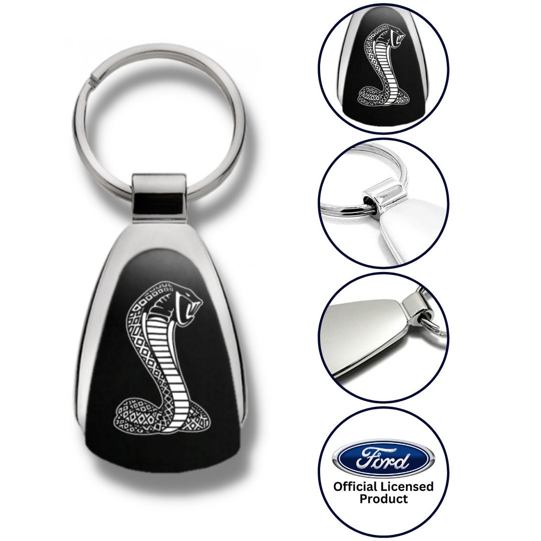 Ford Mustang Cobra Black Teardrop Logo Key Chain Fob Ring Officially ...