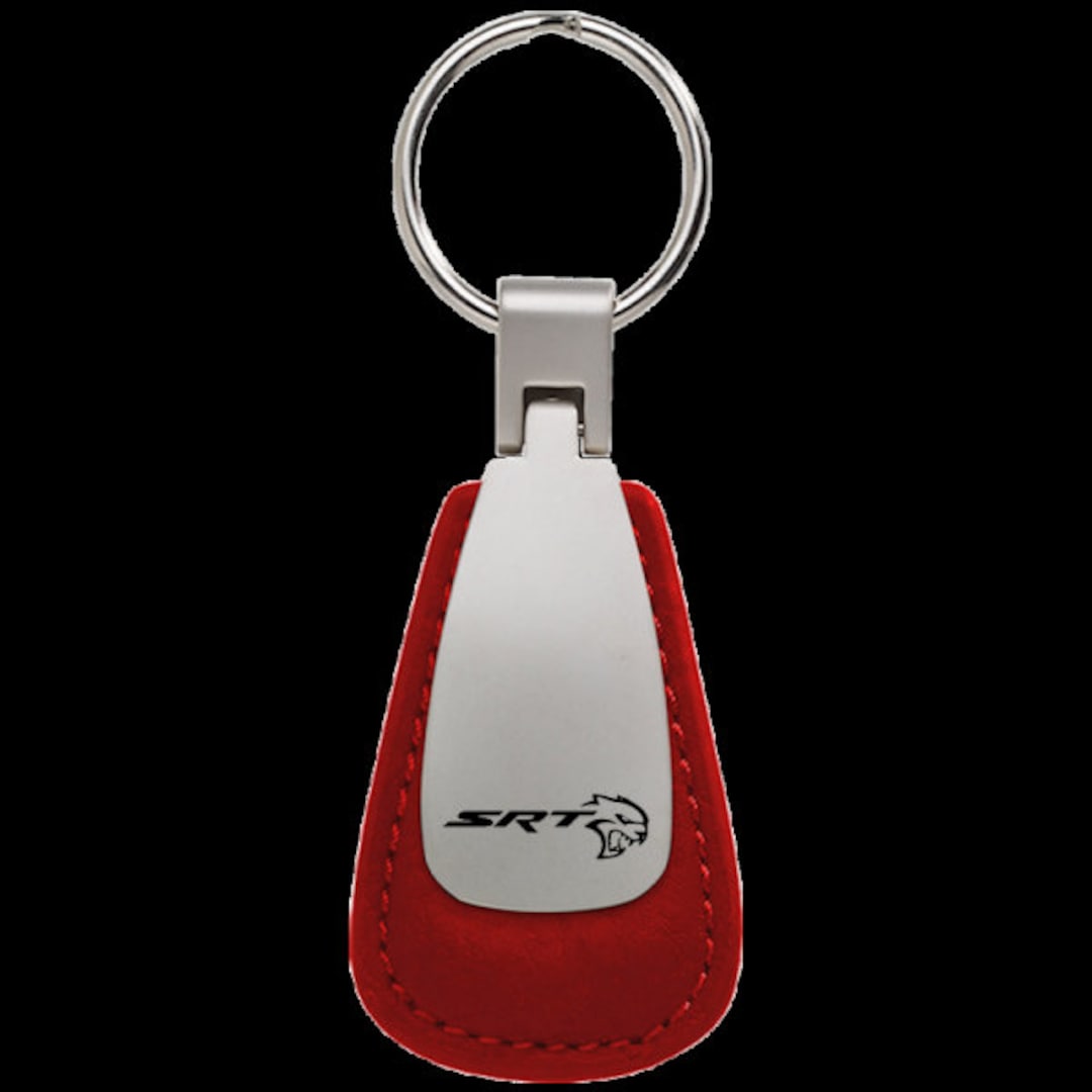 Dodge SRT Hellcat Logo Red Leather Teardrop Key Chain Fob Ring Official ...