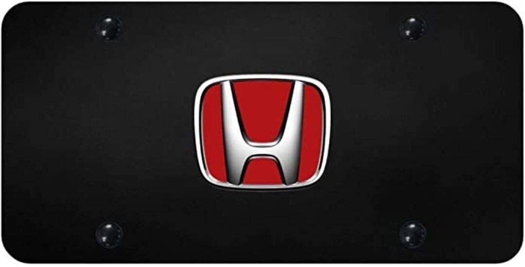 Honda Emblem Red Fill Chrome 3D Logo on Black License Plate - Etsy