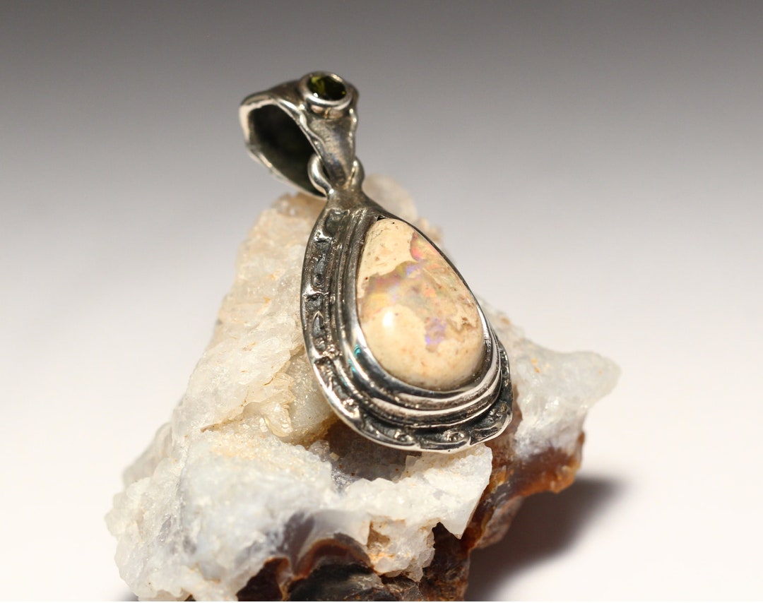 Mexican Opal Matrix Set in Hand Carved Wax Silver - Etsy