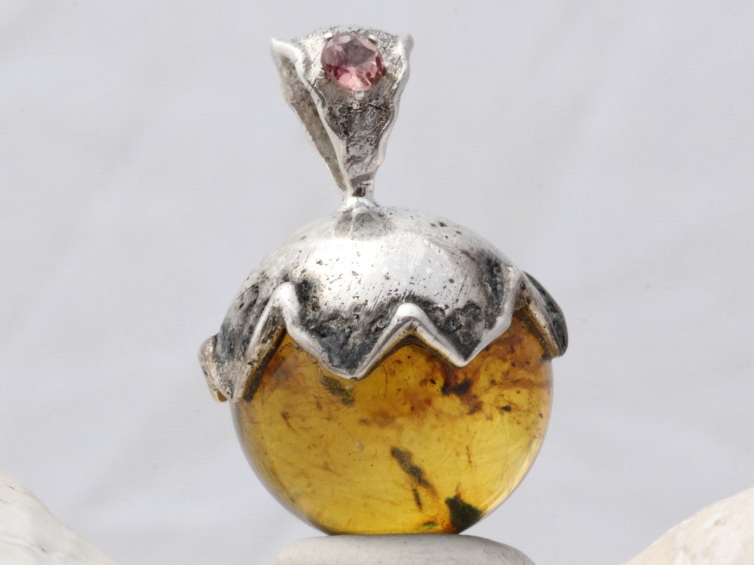 Mexican Amber Sphere Set in Sterling Silver W Tourmaline - Etsy