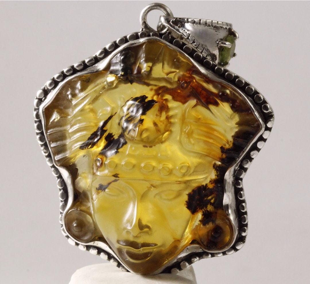 Zapotec Warrior Carved in Amber Set in Sterling Silver Pendant - Etsy