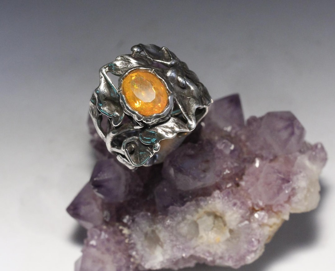 Mexican Facet Contra Luz Opal Set in Calla Lilly Sterling Silver Ring ...