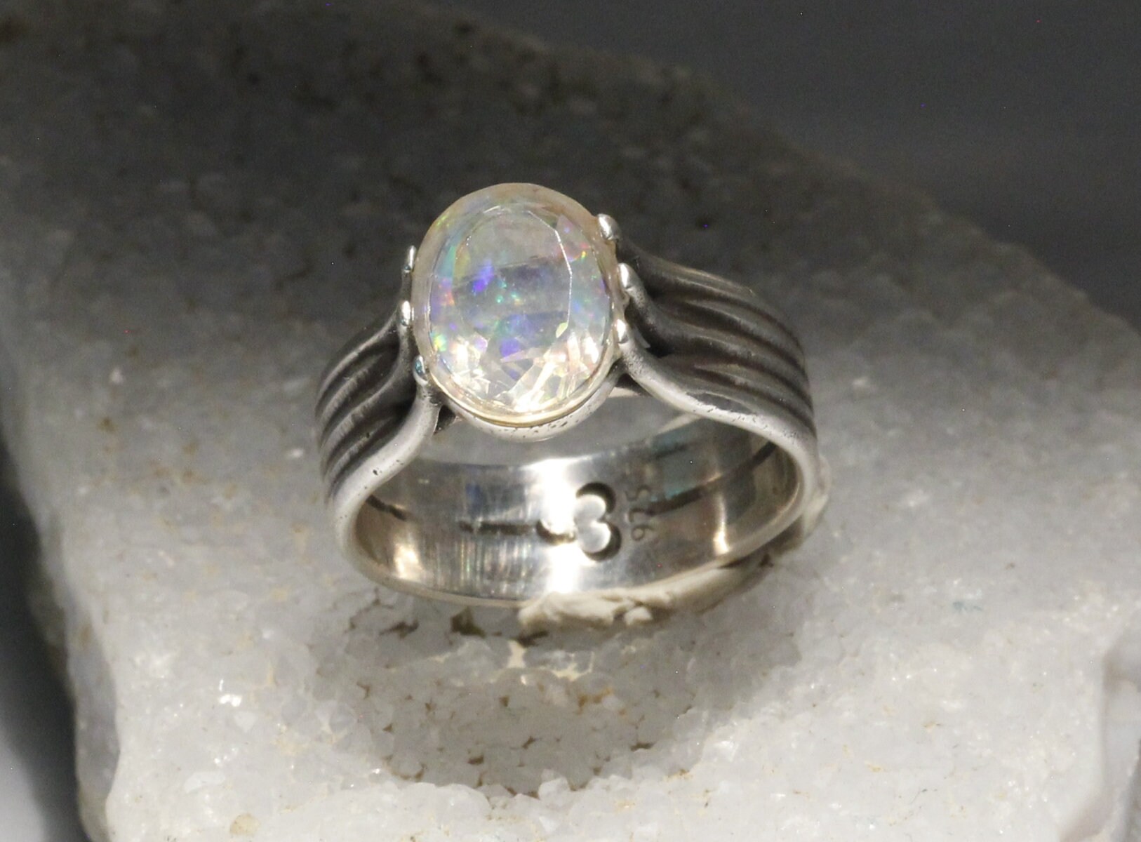 Fine Faceted Mexican Contraluz Opal Set in Sterling Silver Ring - Etsy