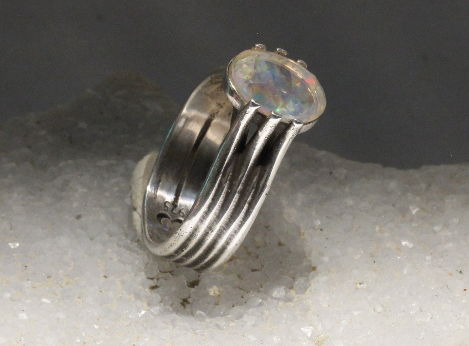 Fine Faceted Mexican Contraluz Opal Set in Sterling Silver Ring - Etsy