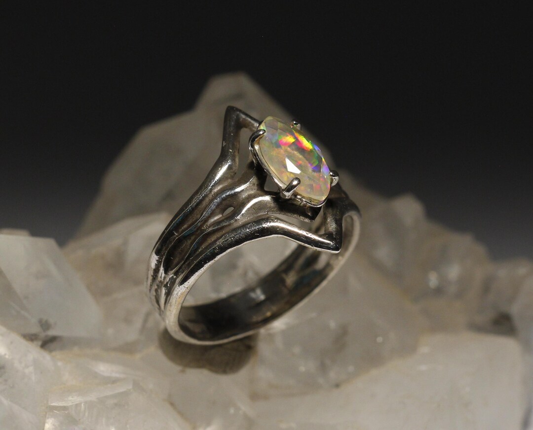 Faceted Mexican Contraluz Opal Set in Sterling Silver Ring - Etsy