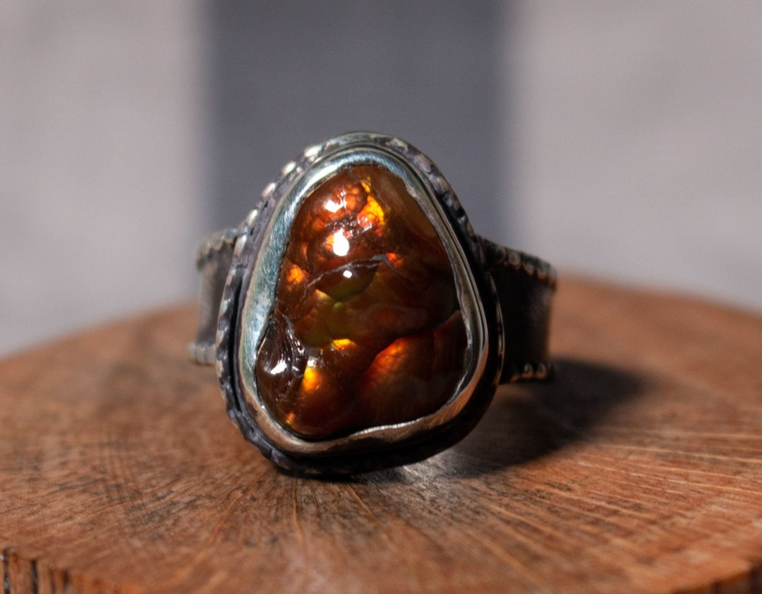 Hand Carved Mexican Fire Agate Hand Modeled Lost Wax Sterling Silver Ring Size10 - Etsy