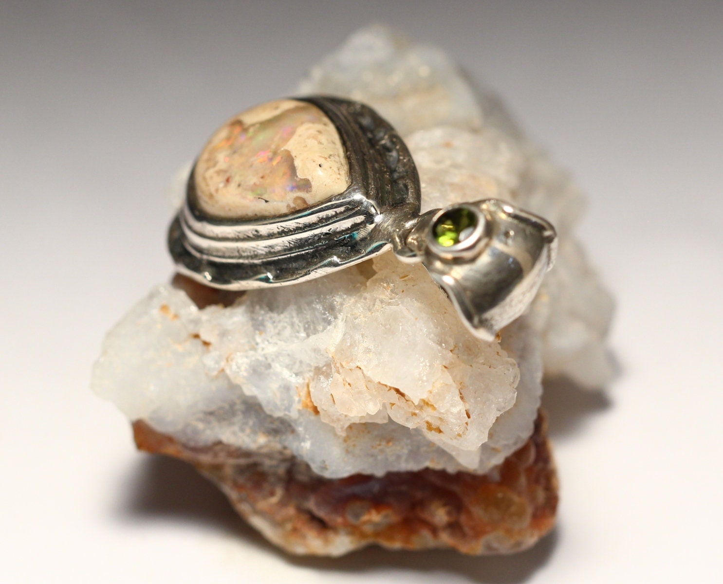 Mexican Opal Matrix Set in Hand Carved Wax Silver - Etsy