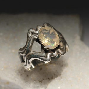 Vibrant Mexican Facet Contraluz Opal Set in Sterling Silver Ring - Etsy