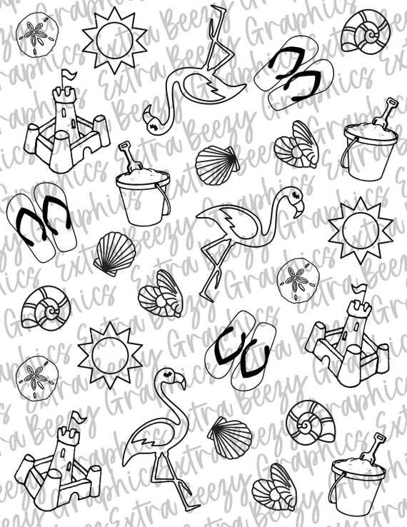 Summer Doodle Coloring Page 2 - Etsy