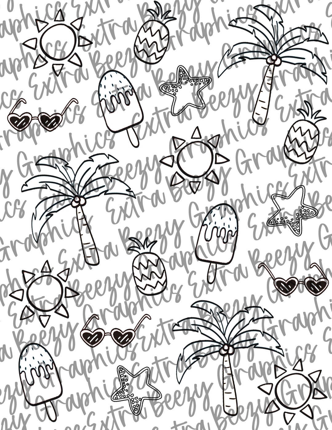 Summer Doodle Coloring Page - Etsy