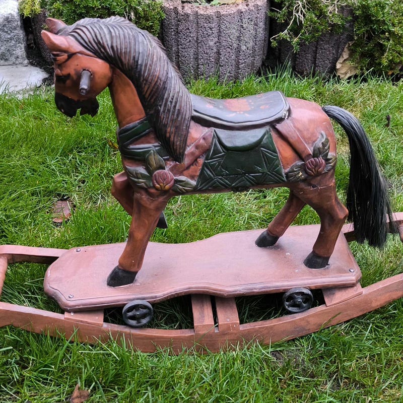 Antique Wooden Rocking Horse - Etsy