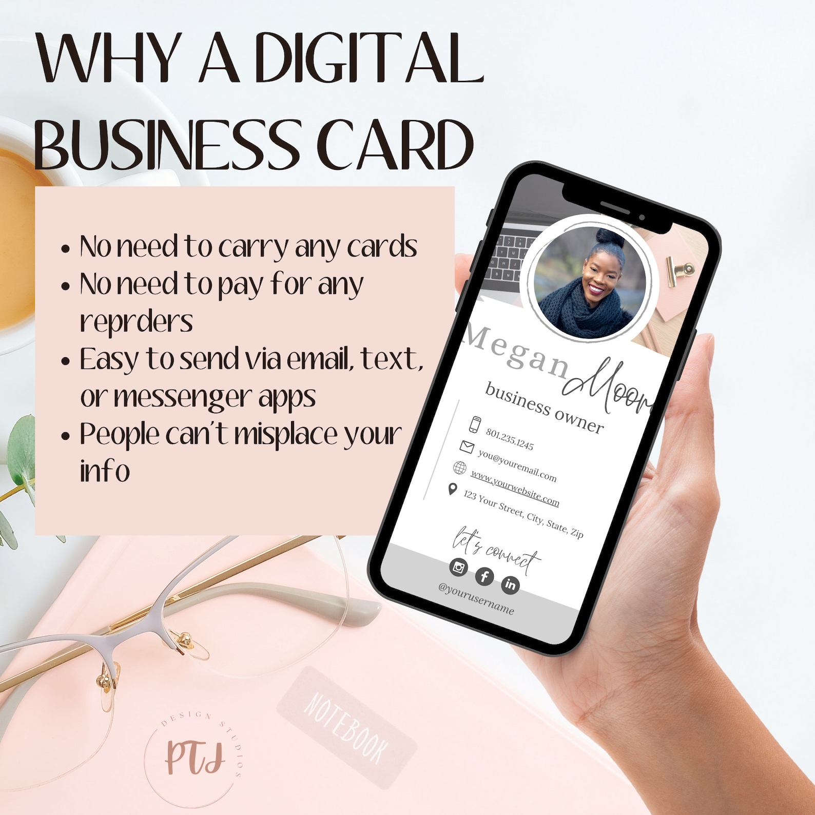 Minimalist Digital Business Card - Canva Template, Small Business ...