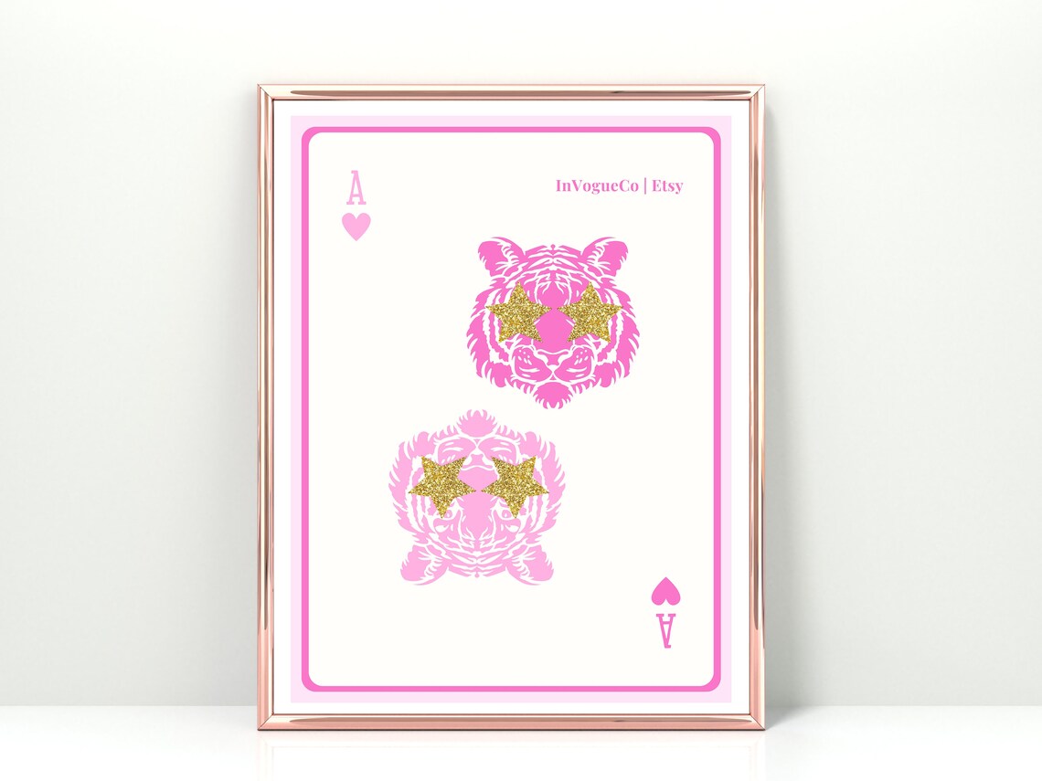 Ace of Hearts Card Print Pink Tiger Art Print Ace of Cards Wall Art Ace ...