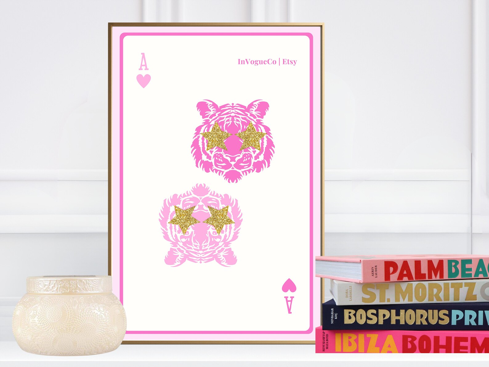 Ace of Hearts Card Print | Pink Tiger Art Print | Ace of Cards Wall Art ...