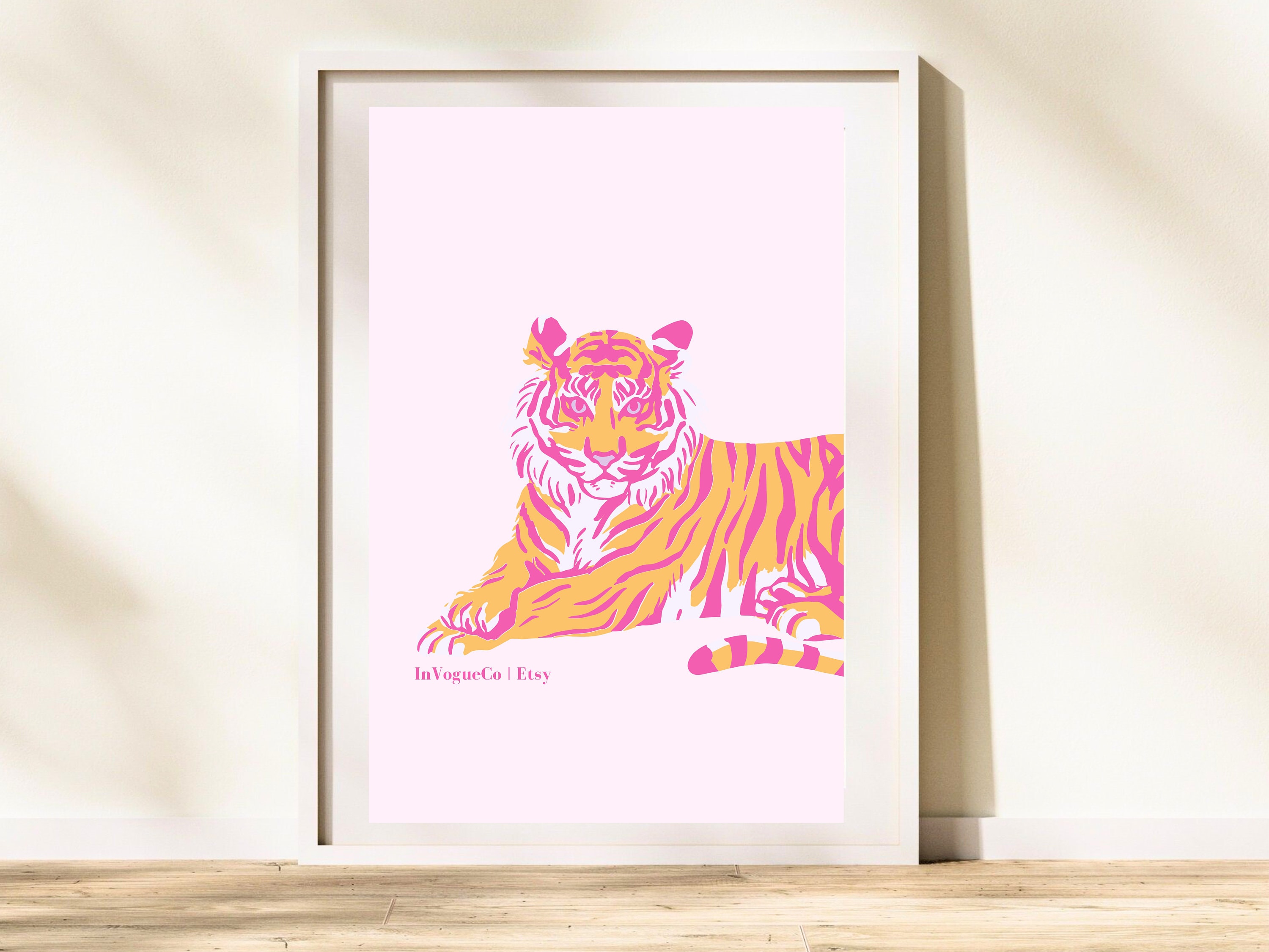 Preppy Tiger Art Print | Pink Tiger Print | Preppy Room Decor | Preppy ...