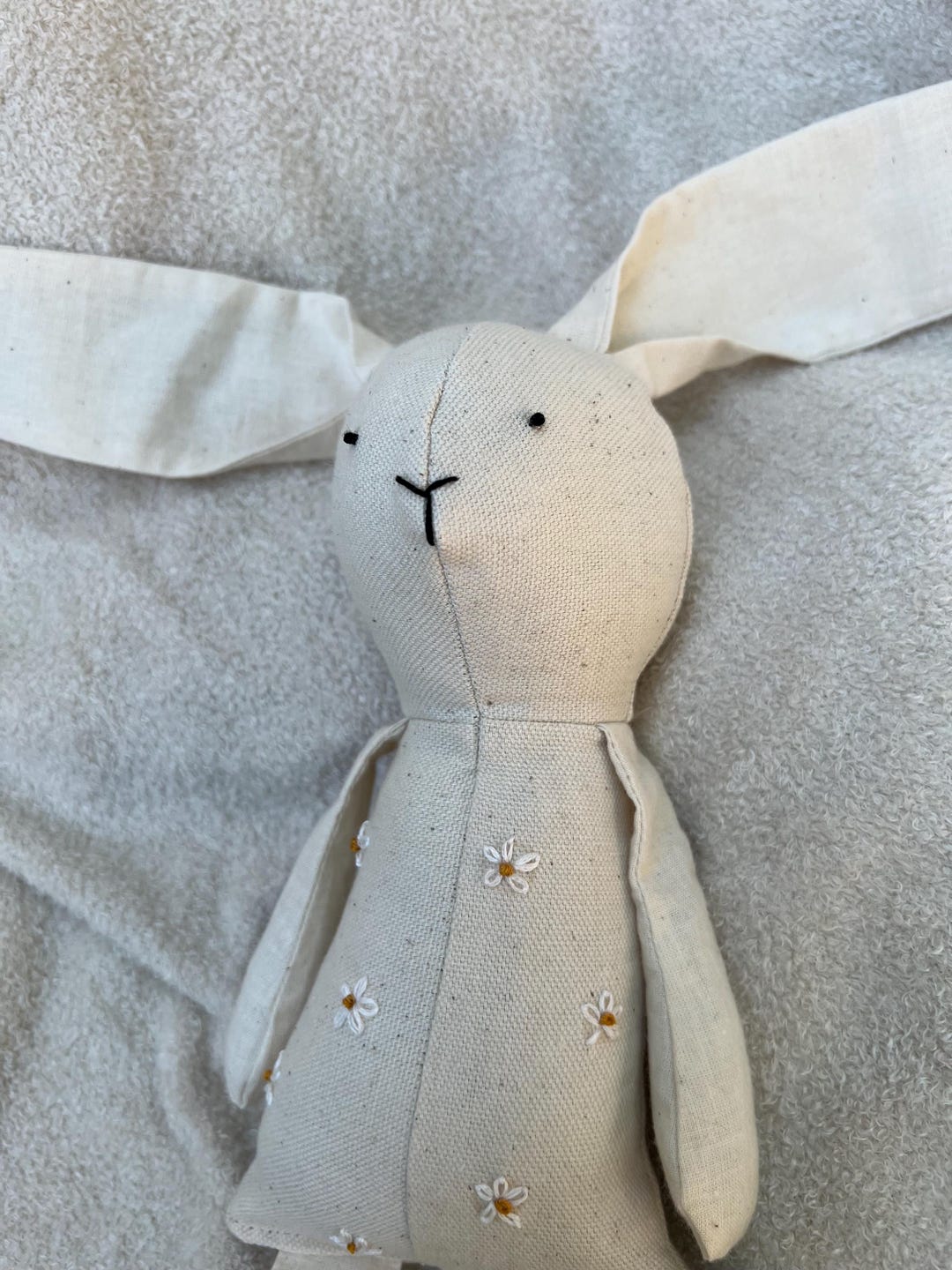 Handmade Bunny Rabbit With Hand Embroidered Flowers, Stuffed Bunny Doll ...