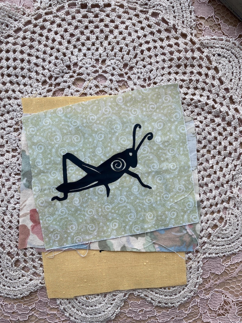 Grasshopper Recycled Fabric Patches Shadow Puppet Designs Sew on Patch ...