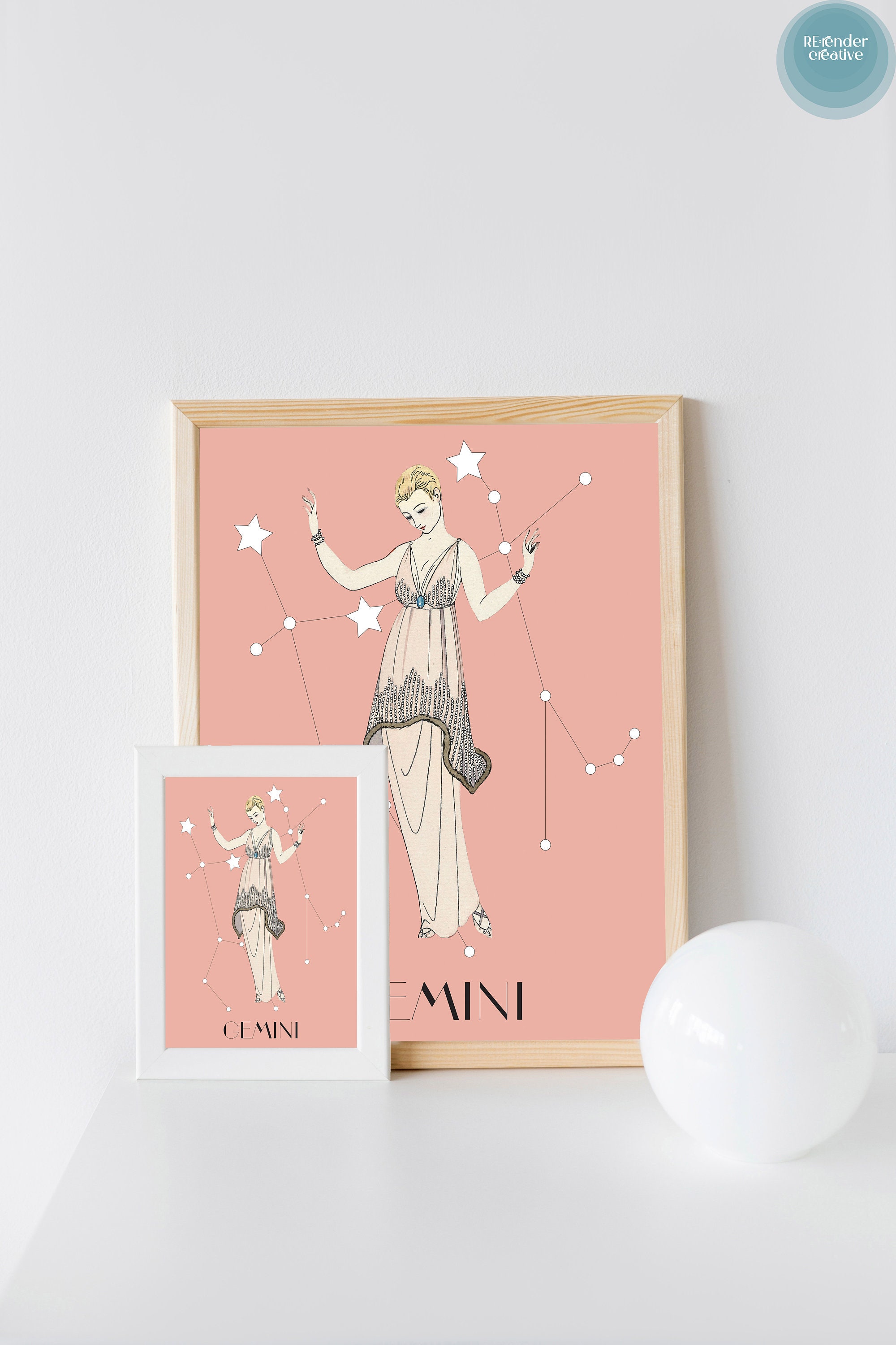Gemini Zodiac Sign, DIGITAL PRINTABLE Illustration, Fashion by Barbier ...