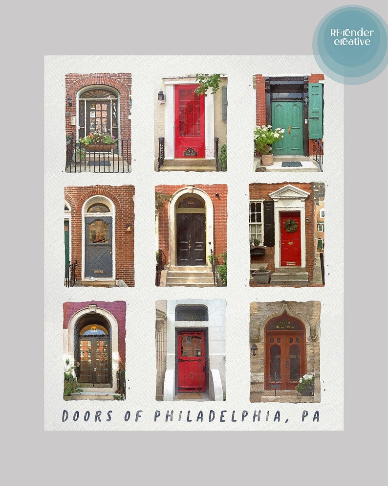 Doors of Philadelphia Printable Art, Digital Watercolor, Wall Art ...