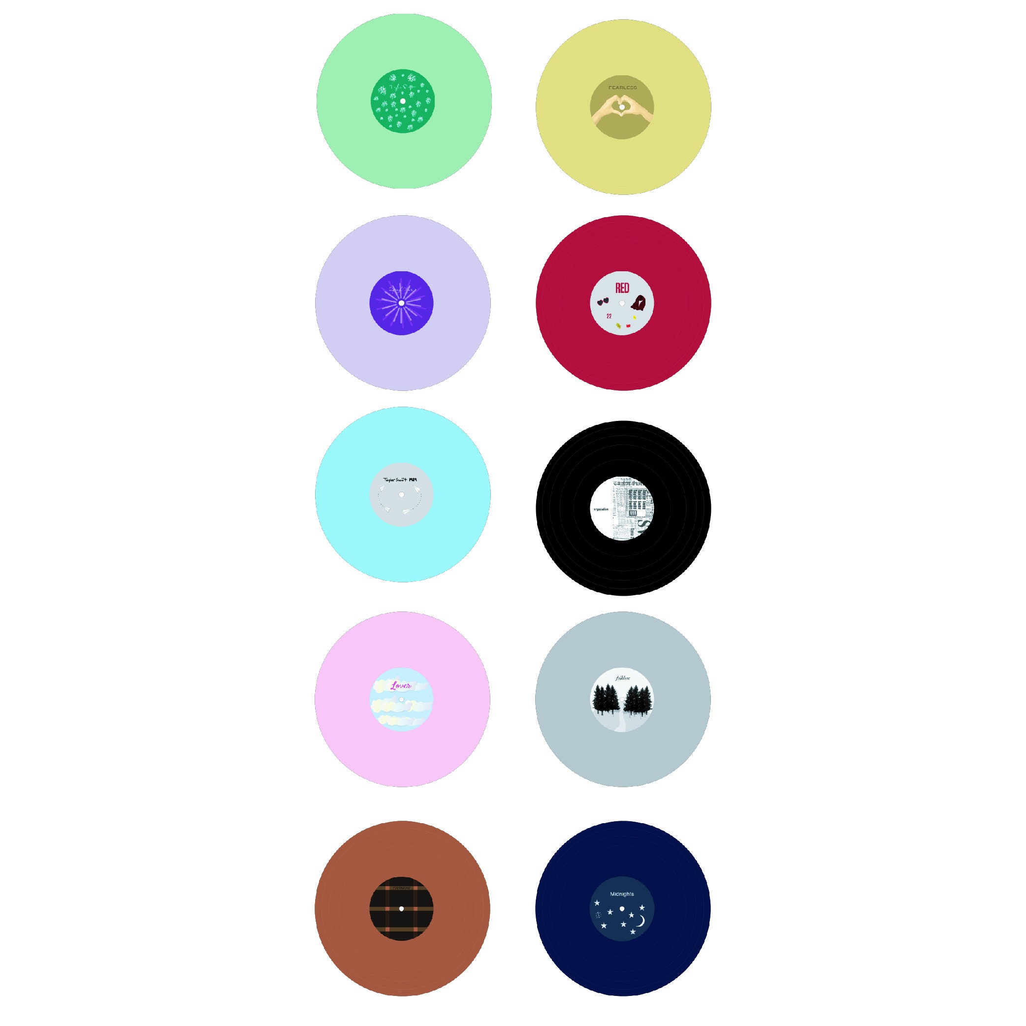 Taylor Swift Album Titles as Vinyl Records Vector Art — V.Ogletree Designs