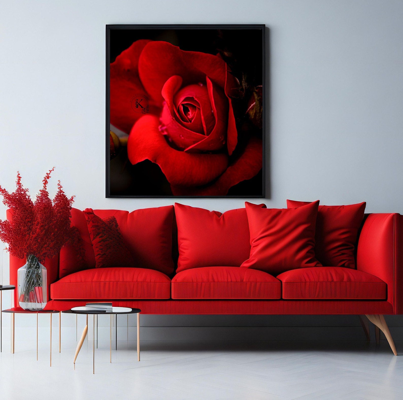 Red Rose Square Print, Vibrant Red Rose, Red Rose With Dew, Macro Rose ...