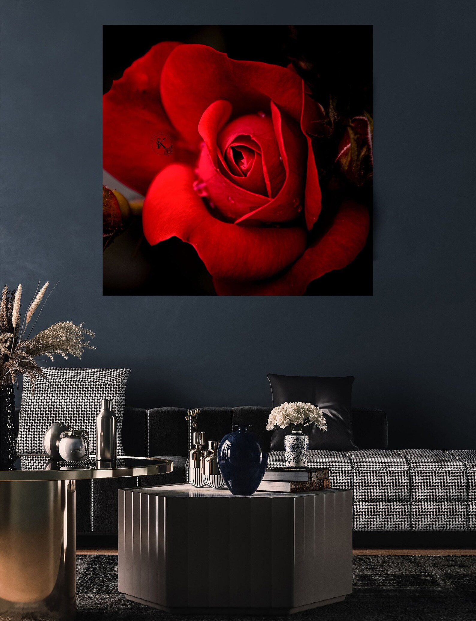 Red Rose Square Print, Vibrant Red Rose, Red Rose With Dew, Macro Rose ...