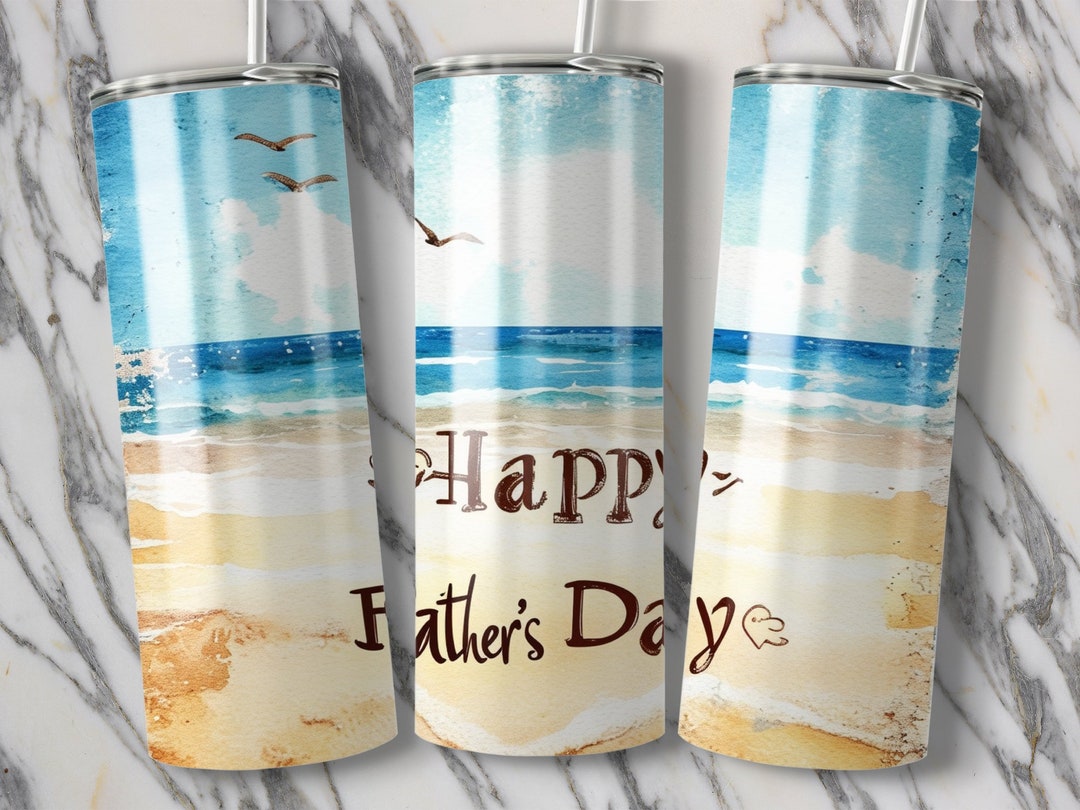 Father's Day Beach Scene Tumbler, Tropical Ocean and Seagulls, Perfect ...
