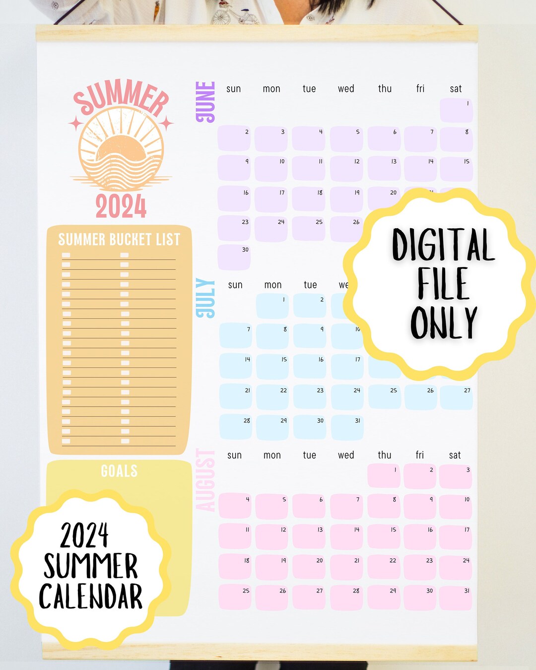 Summer Calendar, Summer Calendar 2024, Summer Calendar Printable ...