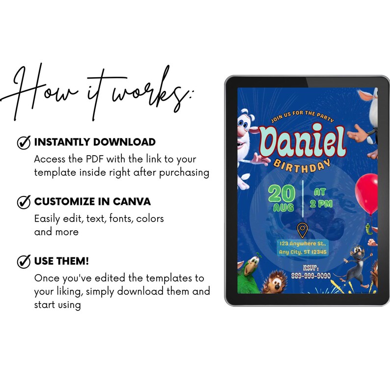 Booba Birthday Invitation, Canva Template Invitation, Booba Digital ...