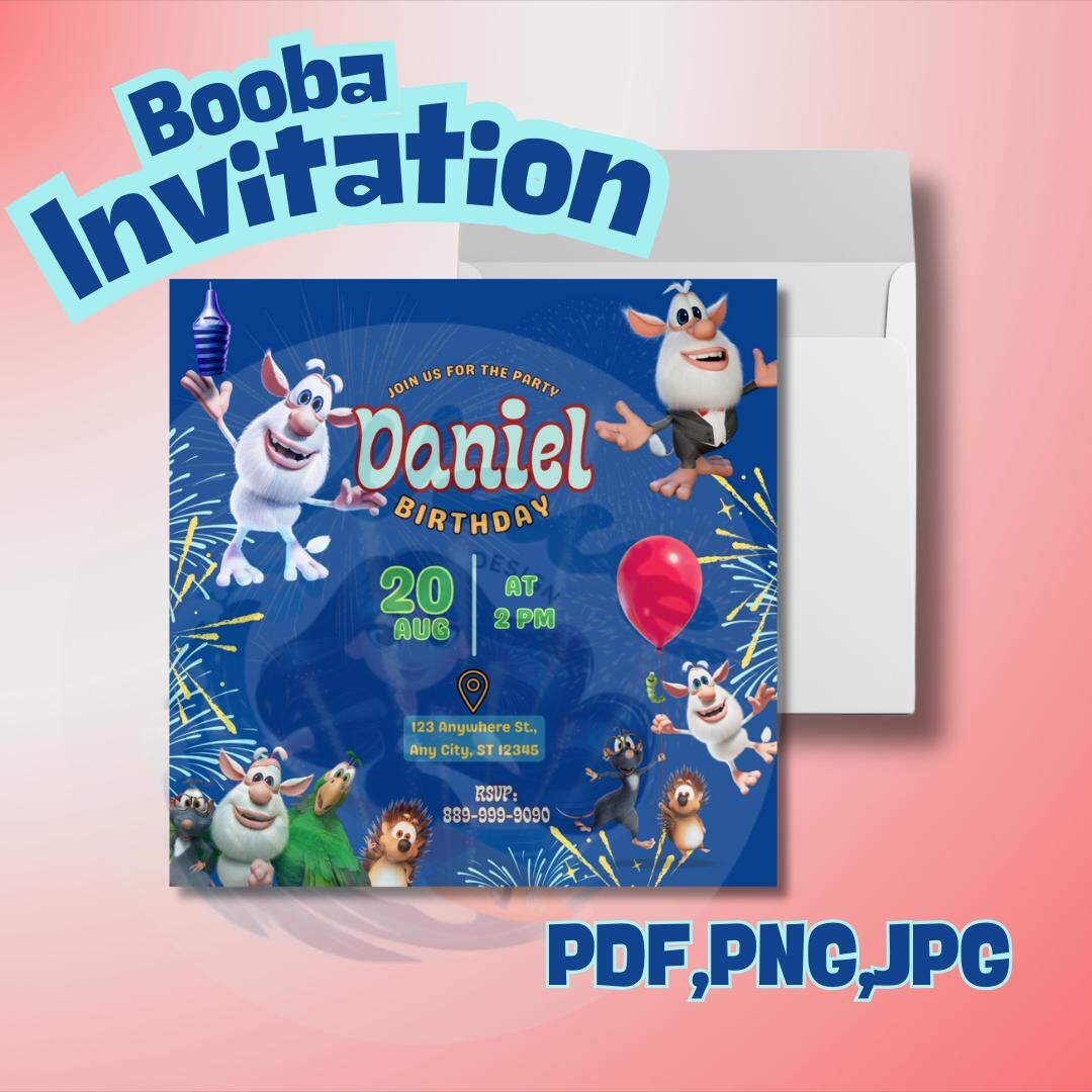Booba Birthday Invitation, Canva Template Invitation, Booba Digital ...