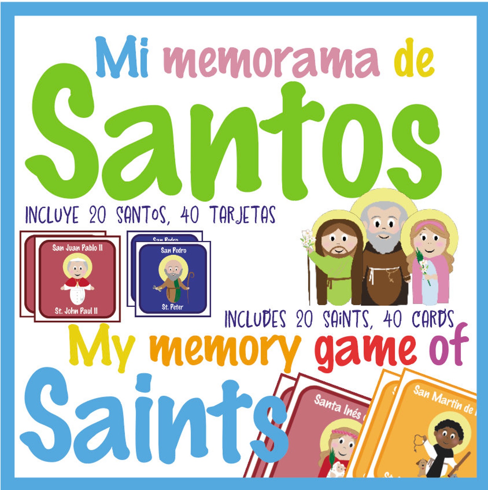 Bilingual Saints Memory Game: Catholic Kids Activity - Etsy