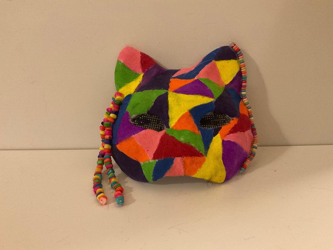 Rainbow Geometric Cat Mask With Beads - Etsy