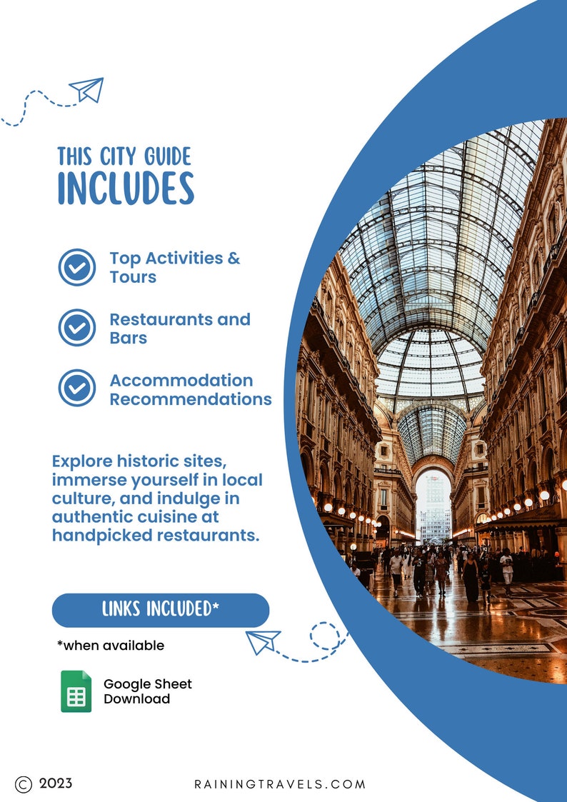 Milan Travel Guide City Guide, Digital Travel Planner, Google Sheet ...