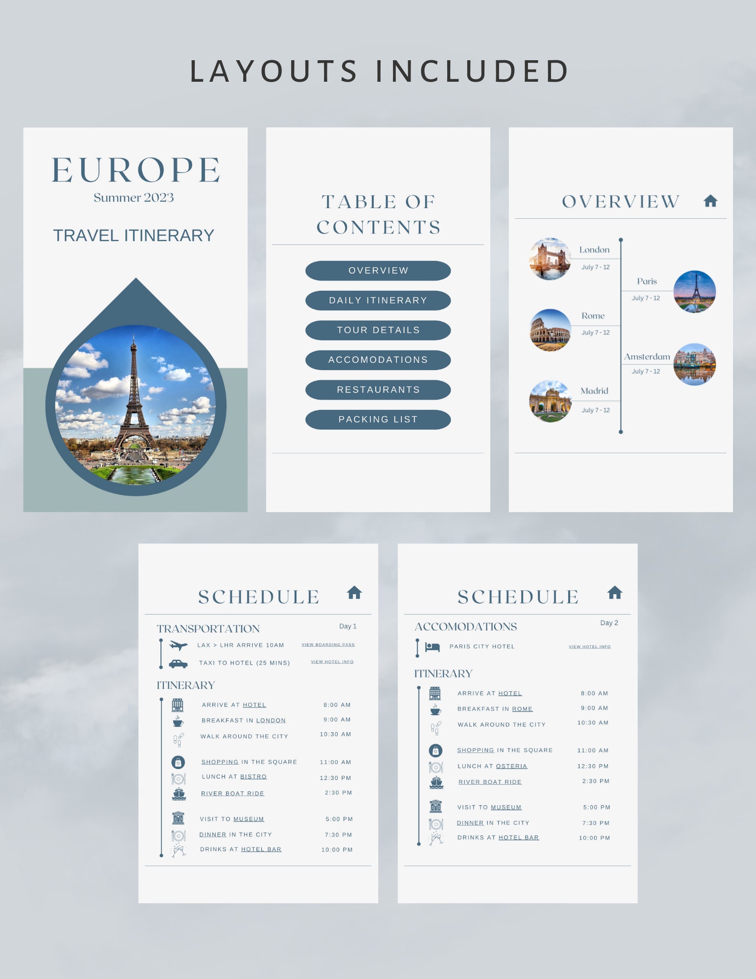 Europe Travel Template Travel Planner Mobile Travel Itinerary ...