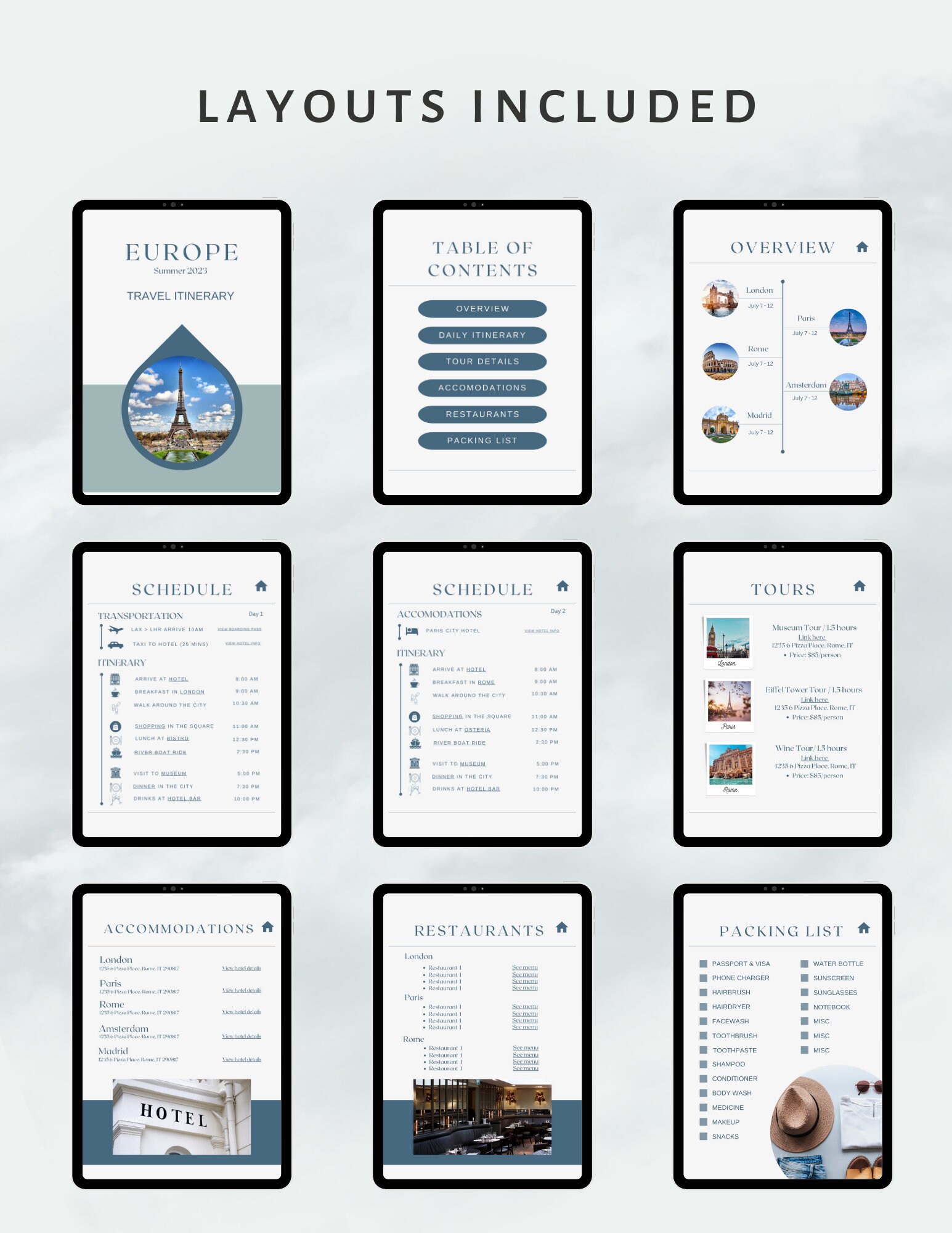 Europe Travel Template Travel Planner Mobile Travel Itinerary ...