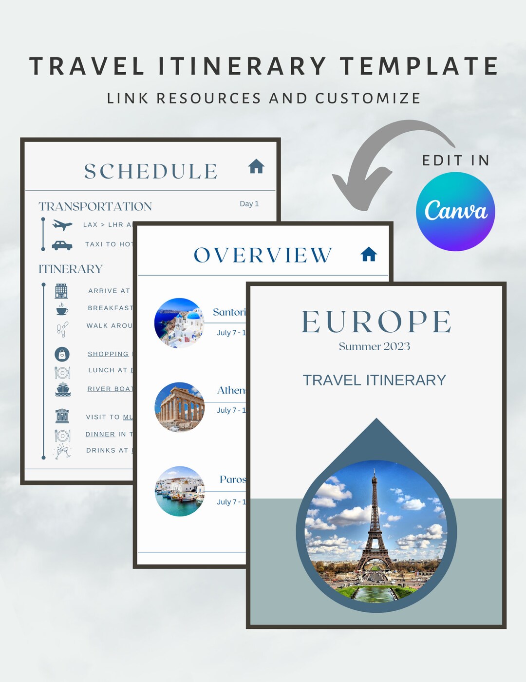 Europe Travel Template Travel Planner Mobile Travel Itinerary ...