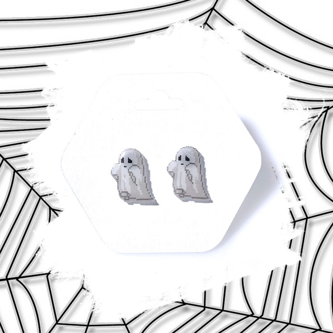 Pixel Ghost Stud Earrings Creepy Cute Goth Gamer Earrings Little Ghost ...
