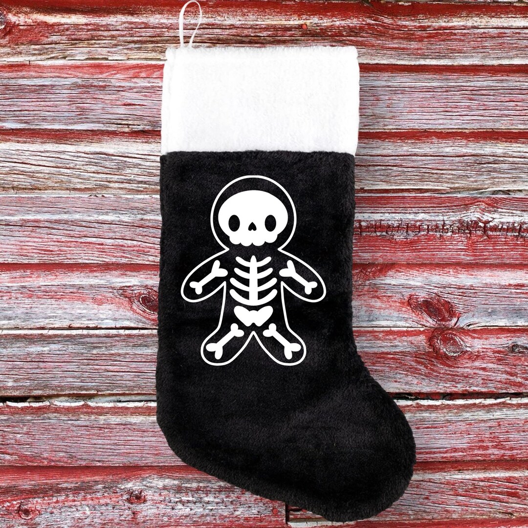 Spooky Cute Gingerbread Man Skeleton Black Christmas Stocking Punk Alt ...