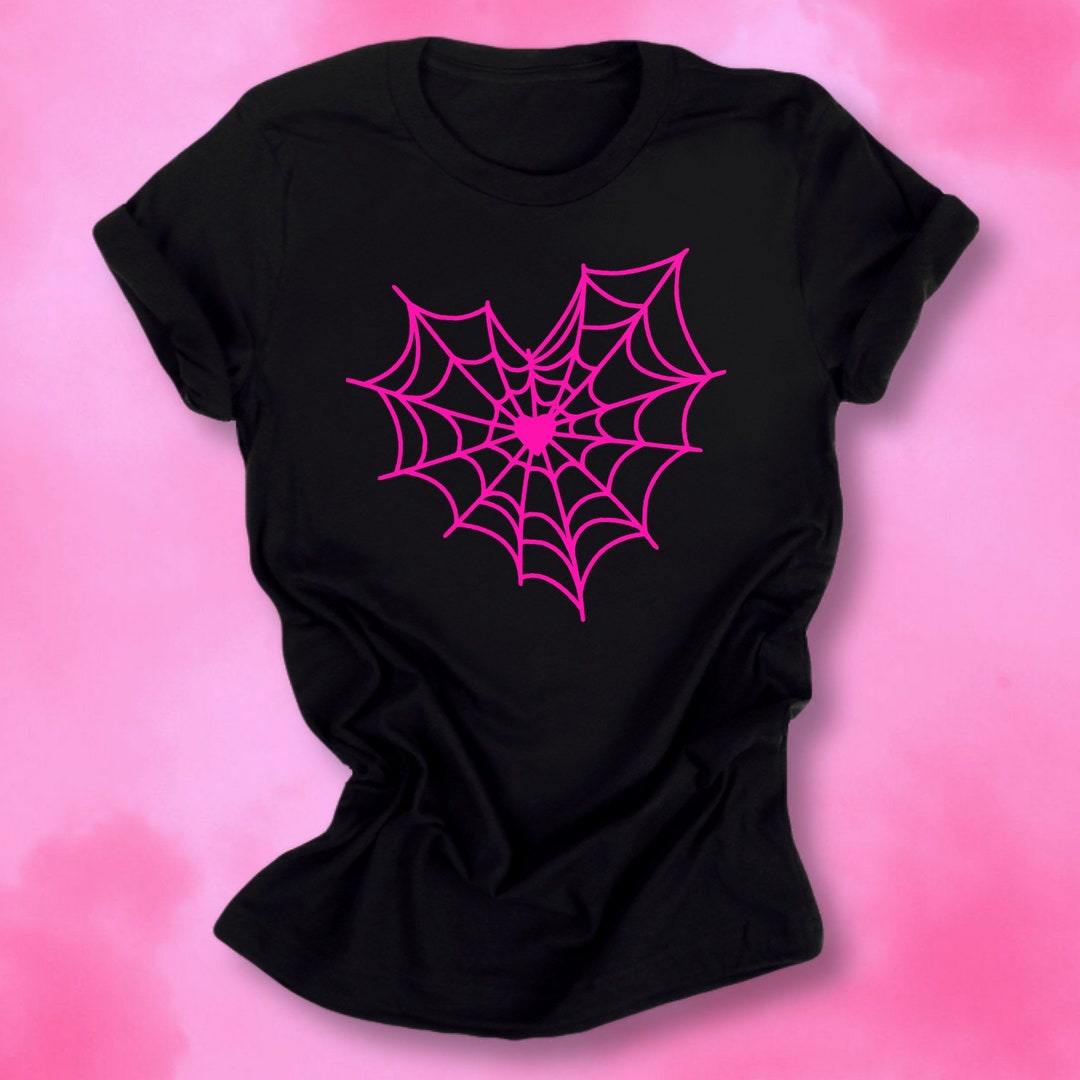 Pink Spider Web Heart Valentines Day Tee | Unisex Black & Pink Creepy ...