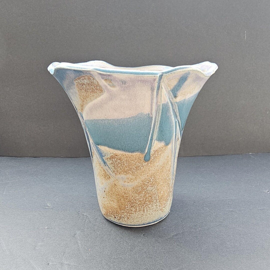 Vintage Walton Pottery Vase With Scalloped Edges Signed 1995 - Blue ...