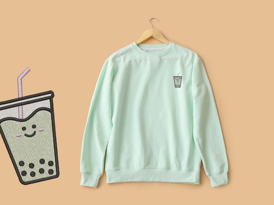 Cute Boba Tea Embroidery File / Matcha Boba Embroidery Download / Boba ...